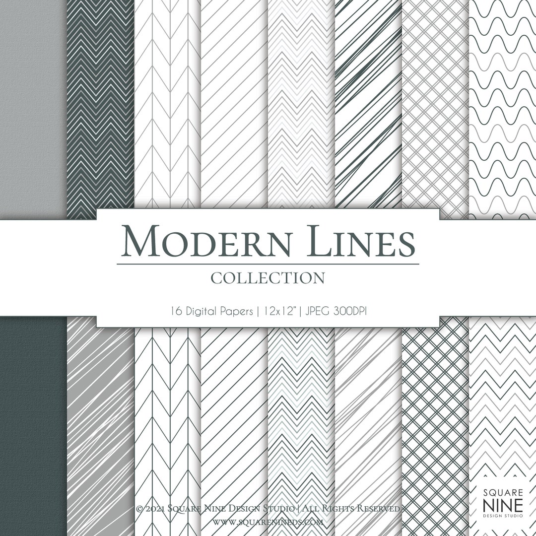 Modern Lines Digital Paper Pack | 16 Designs | 12x12 JPG Files | CMYK ...