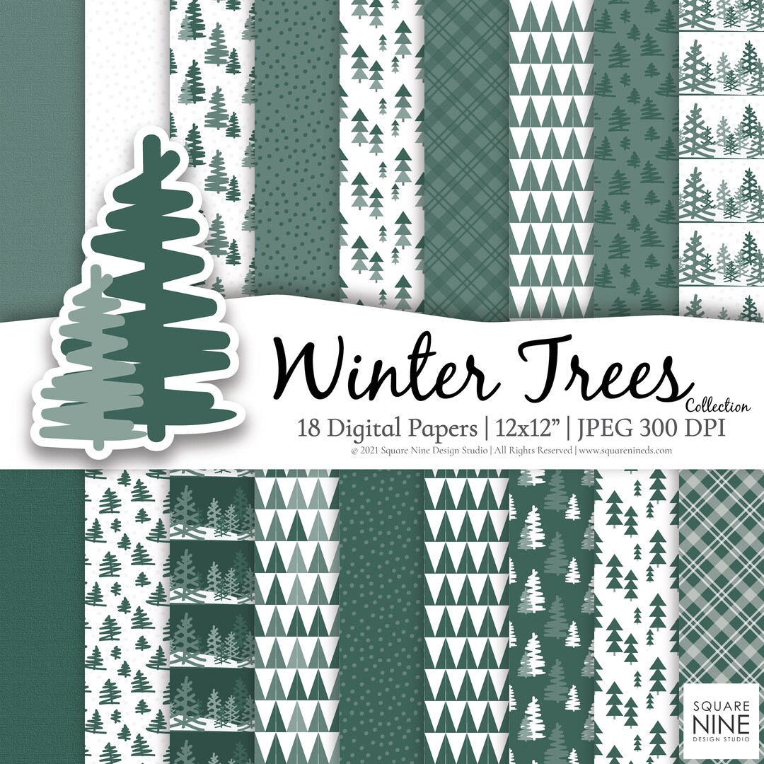 Winter Trees Digital Paper Pack | 18 Designs | 12x12 JPG Files | CMYK ...