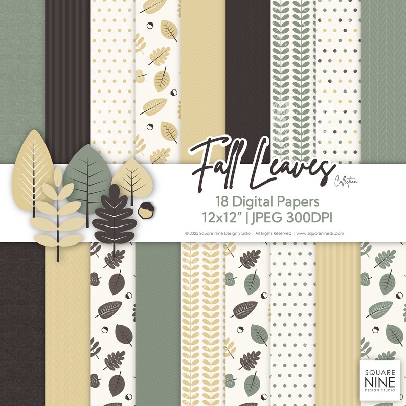 Fall Leaves Digital Paper Pack | 18 Designs | 12x12 JPG Files | High ...