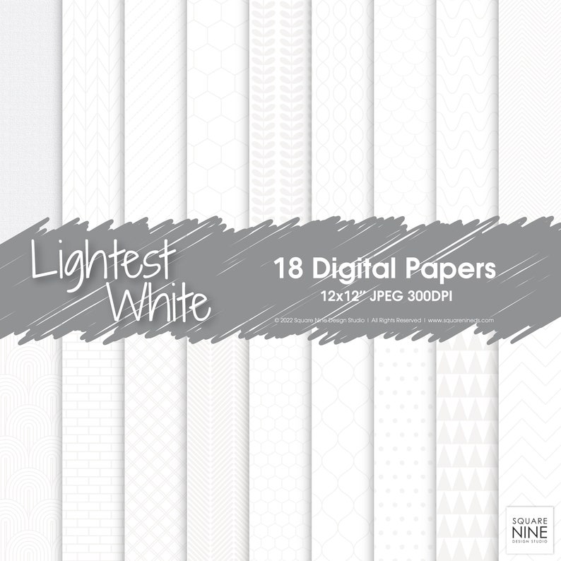 Lightest White Digital Paper Pack | 18 Designs | 12x12 JPG Files | CMYK ...