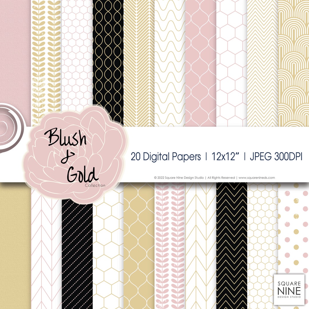 Blush & Gold Digital Paper Pack | 20 Designs | 12x12 JPG Files | CMYK ...