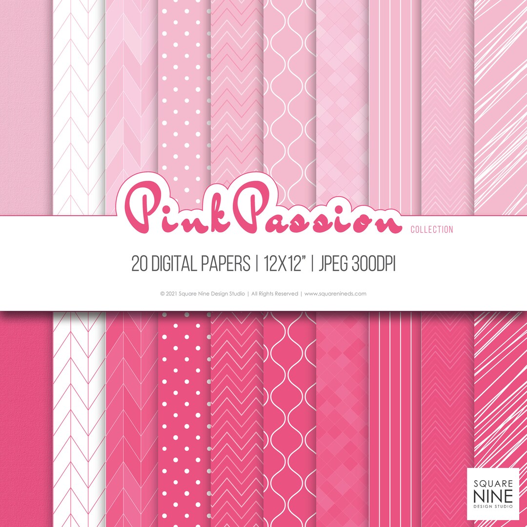 Pink Passion Digital Paper Pack | 20 Designs | 12x12 JPG Files | CMYK ...