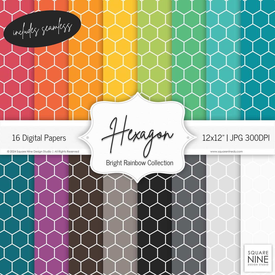 Hexagon Bright Rainbow Digital Paper Pack | 16 Seamless 12x12 Designs ...