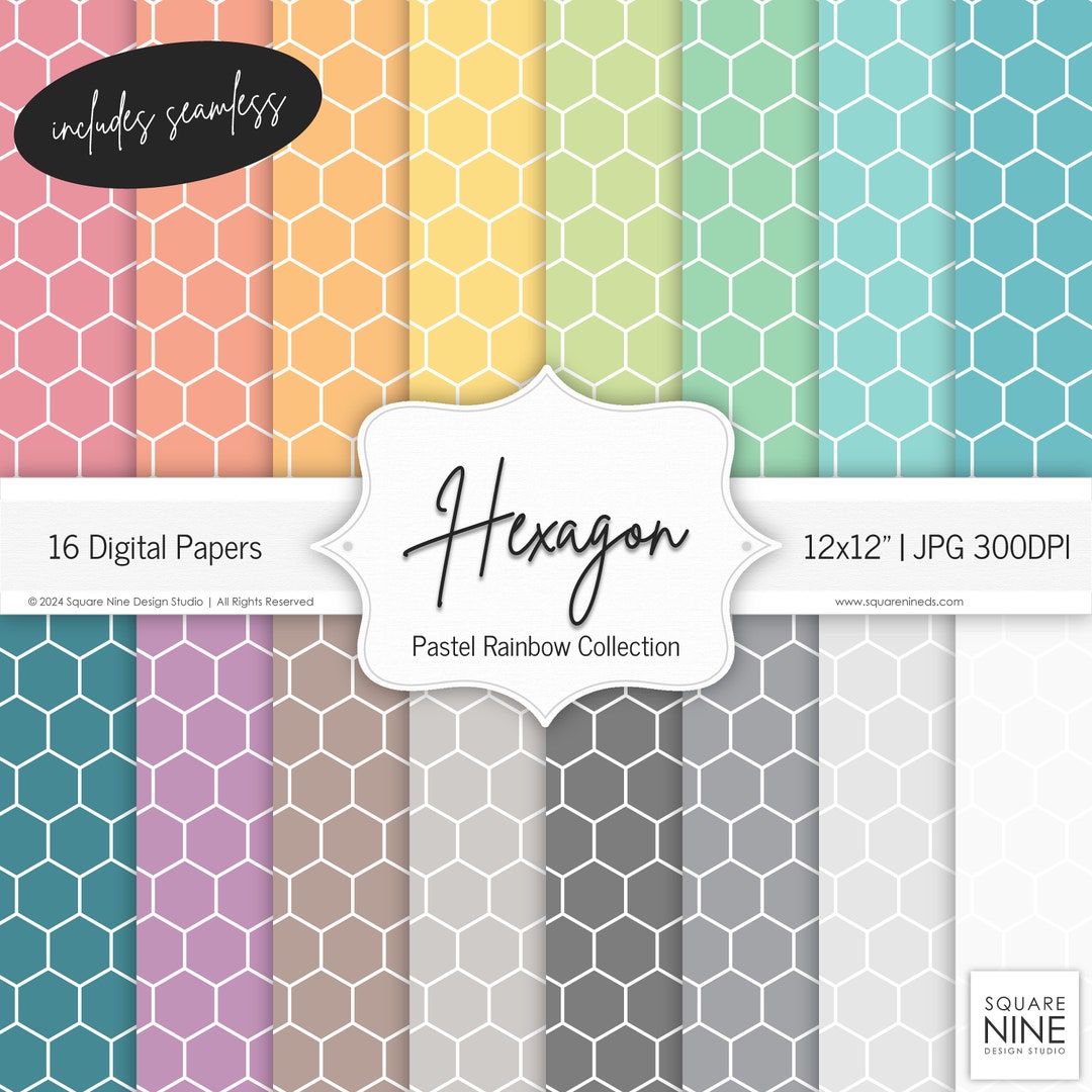 Hexagon Pastel Rainbow Digital Paper Pack | 16 Seamless 12x12 Designs ...