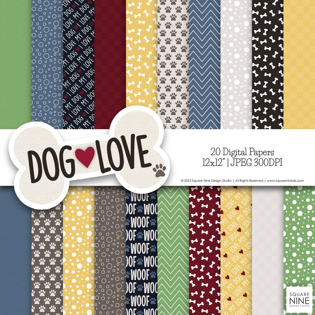 Dog Love Digital Paper Pack | 20 12x12 Designs | High-quality JPG ...