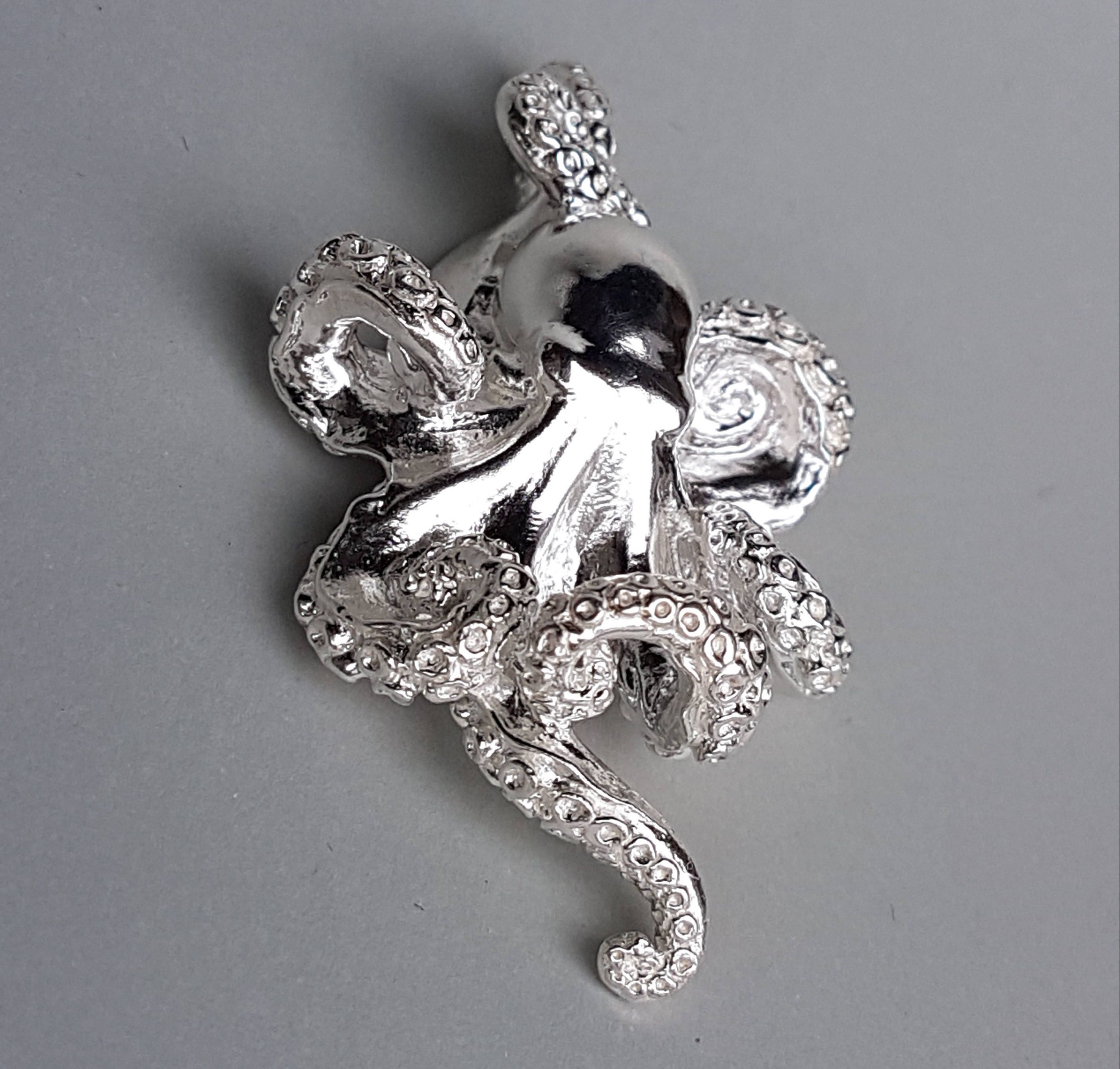 Octopus Pendant Necklace in Solid 925 Sterling Silver With High Polish ...