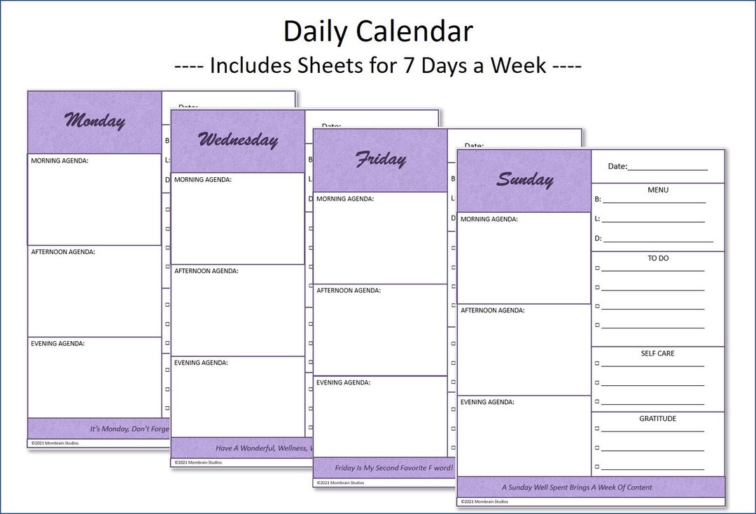 Daily Calendar Sheets - Etsy