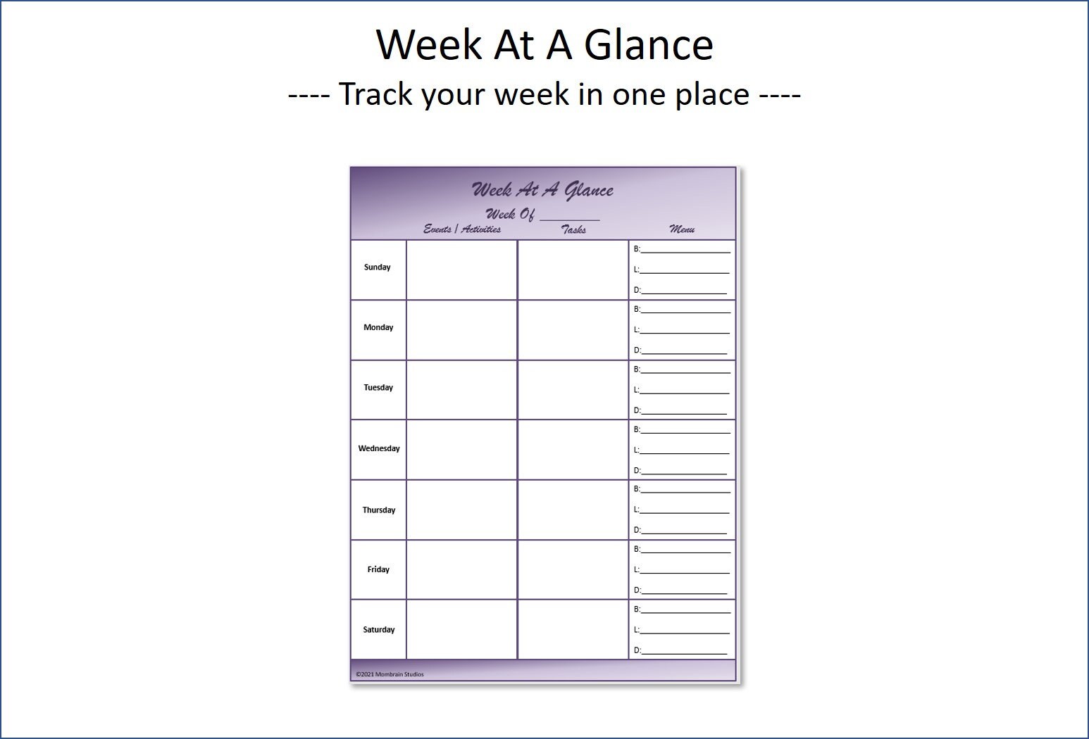 Week at A Glance Planner - Etsy