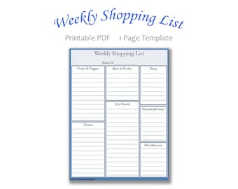 Weekly Grocery List, Grocery List Printable, Weekly Shopping List ...