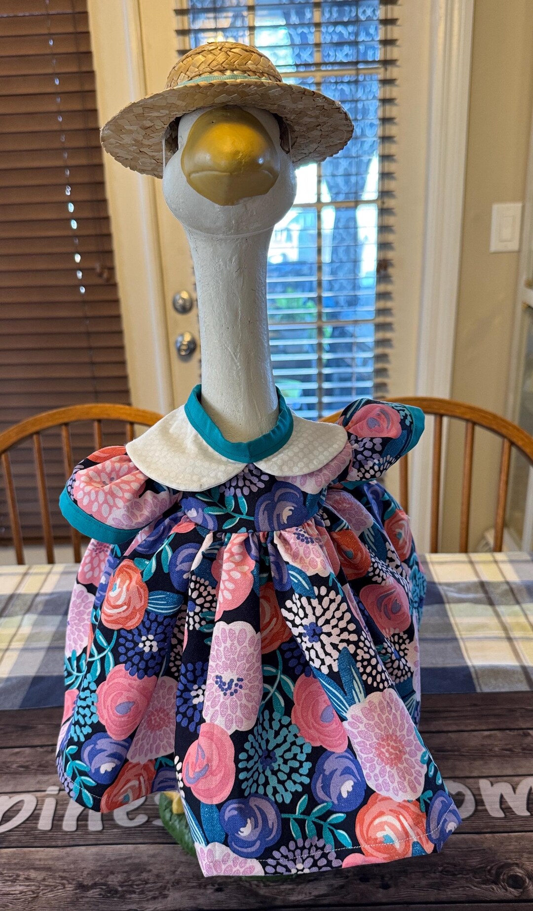 Floral and Teal Goose Dress and Hat - Etsy
