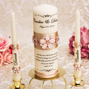 Rose Gold Wedding Unity Candle Set , Personalized Unity Candles for ...