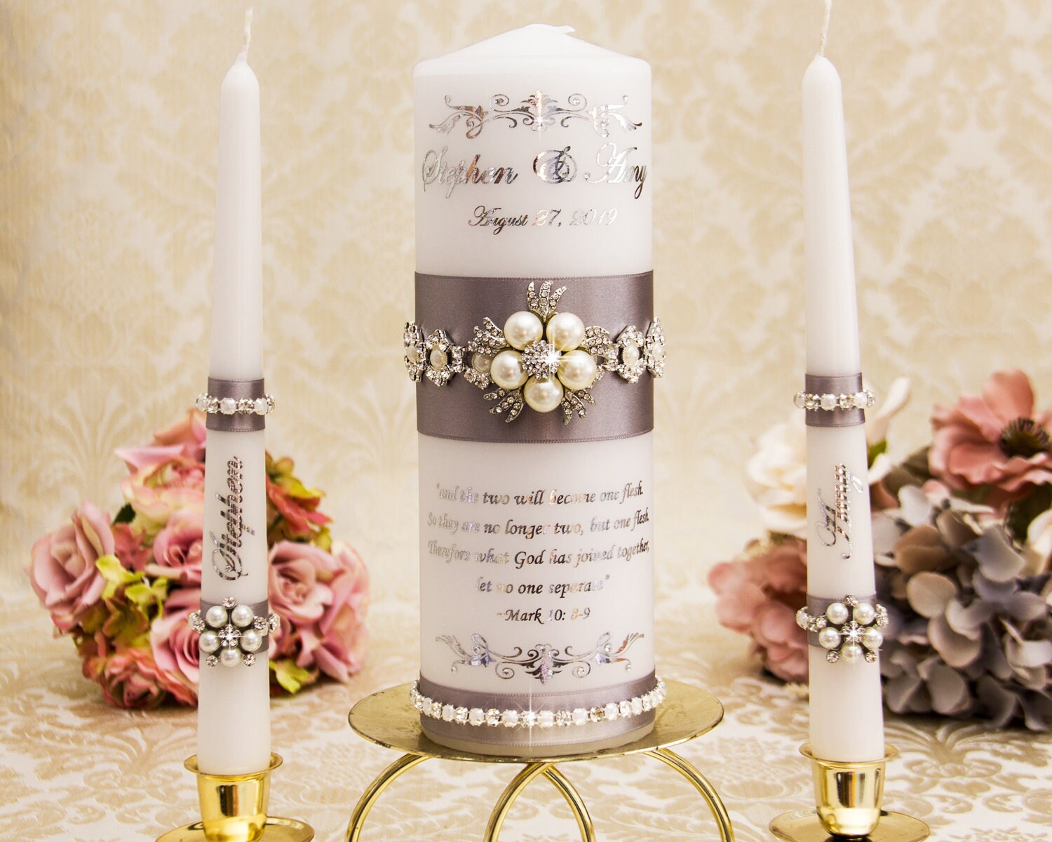 Personalized Unity Candle Set for Wedding With Silver Foil | Etsy