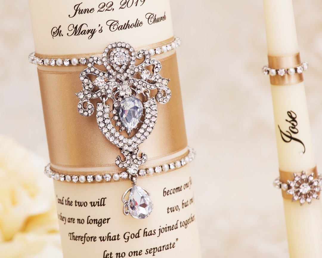Wedding Unity Candle Set Champagne Wedding Candles Personalized Candles ...