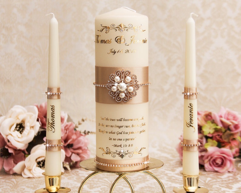 Wedding Unity Candle Set in Champagne and Gold | Etsy