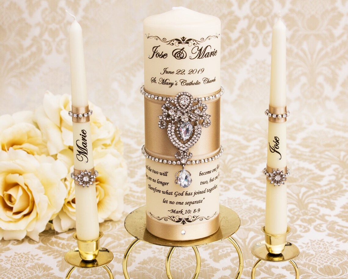 Wedding Unity Candle Set Champagne Wedding Candles | Etsy