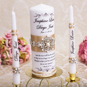 Pearl Unity Candle Set for Wedding Ceremony With Champagne Ribbon and ...