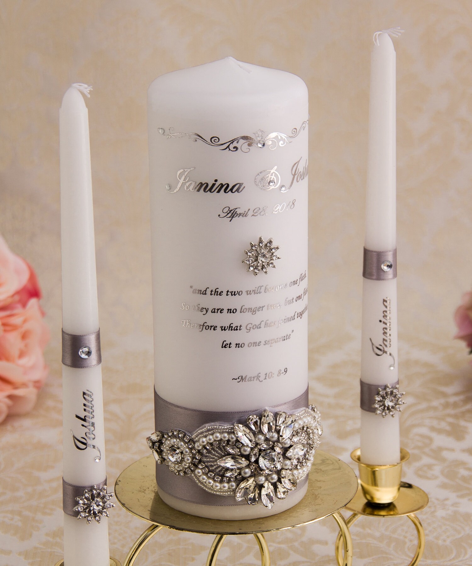 Personalized Unity Candle Set for Wedding Ceremony With Silver - Etsy