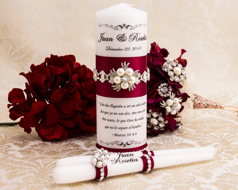 Burgundy Wedding Candle Set for Unity Ceremony With Pearl - Etsy