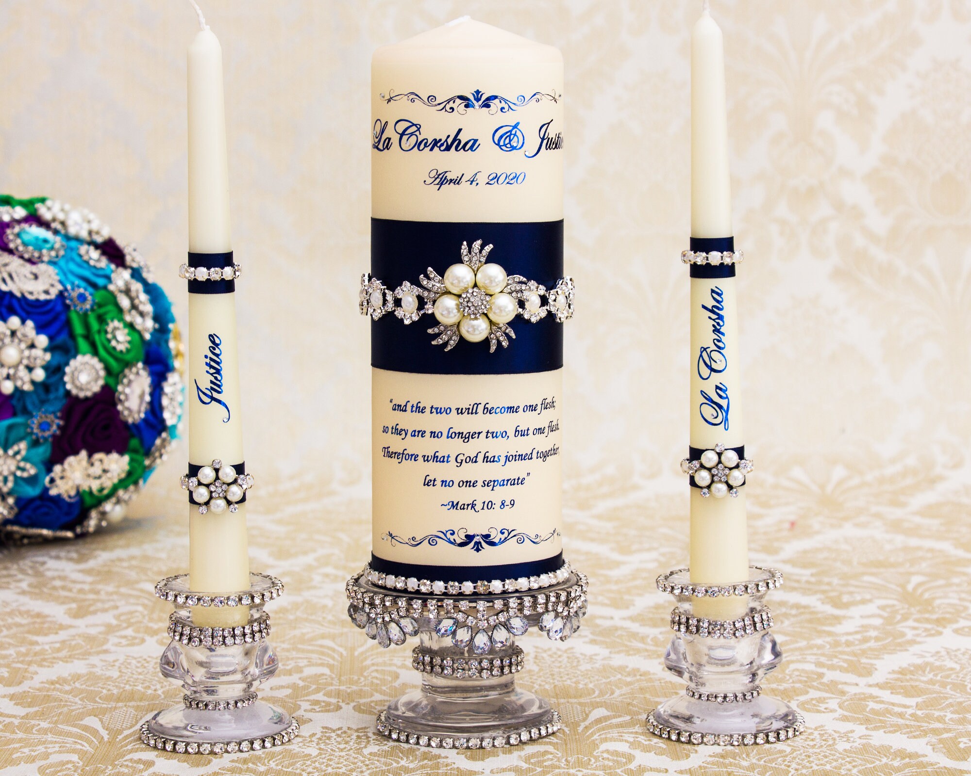 Personalized Unity Candle Set for Wedding Ceremony With Navy - Etsy