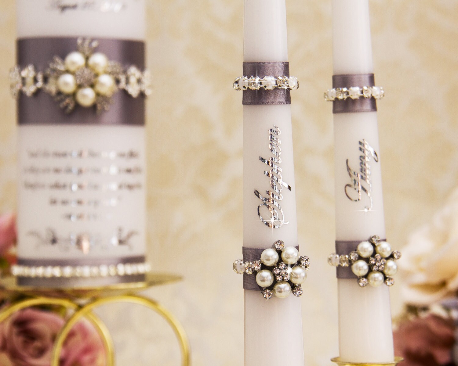 Personalized Unity Candle Set for Wedding With Silver Foil | Etsy