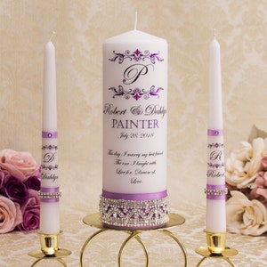 Personalized Unity Candle Set Lavender Wedding Candle Set Purple ...