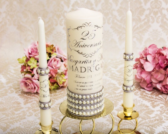 Pearl Unity Candle Set For Wedding With Silver Foil Print | Etsy