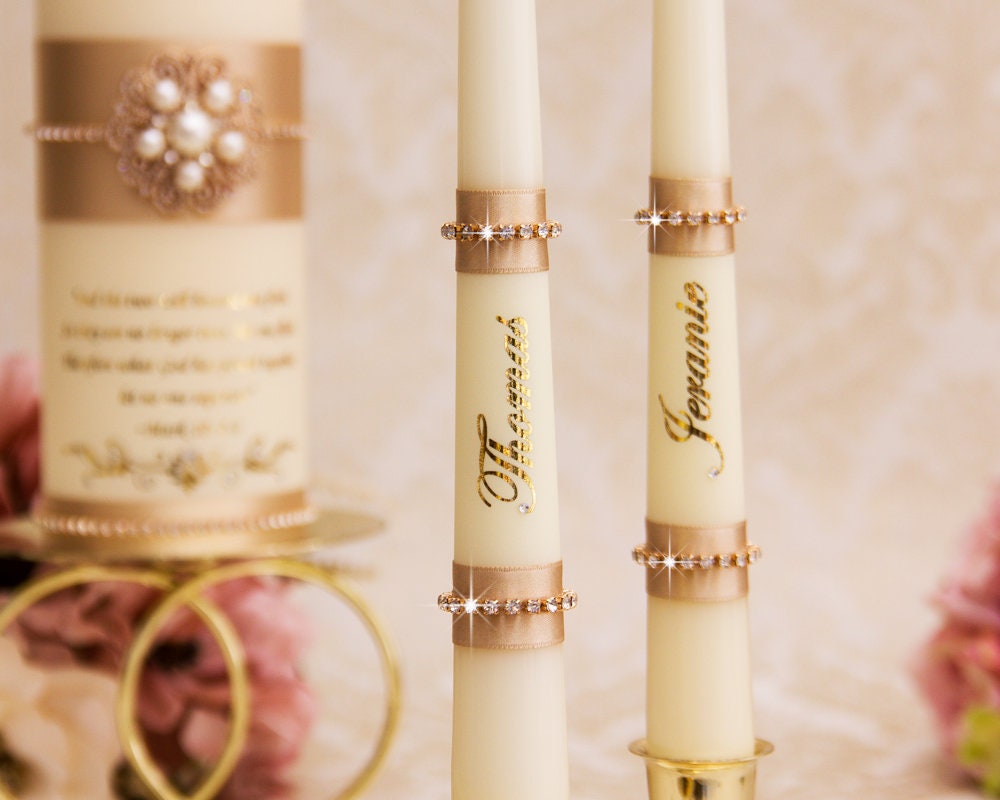 Wedding Unity Candle Set in Champagne and Gold | Etsy