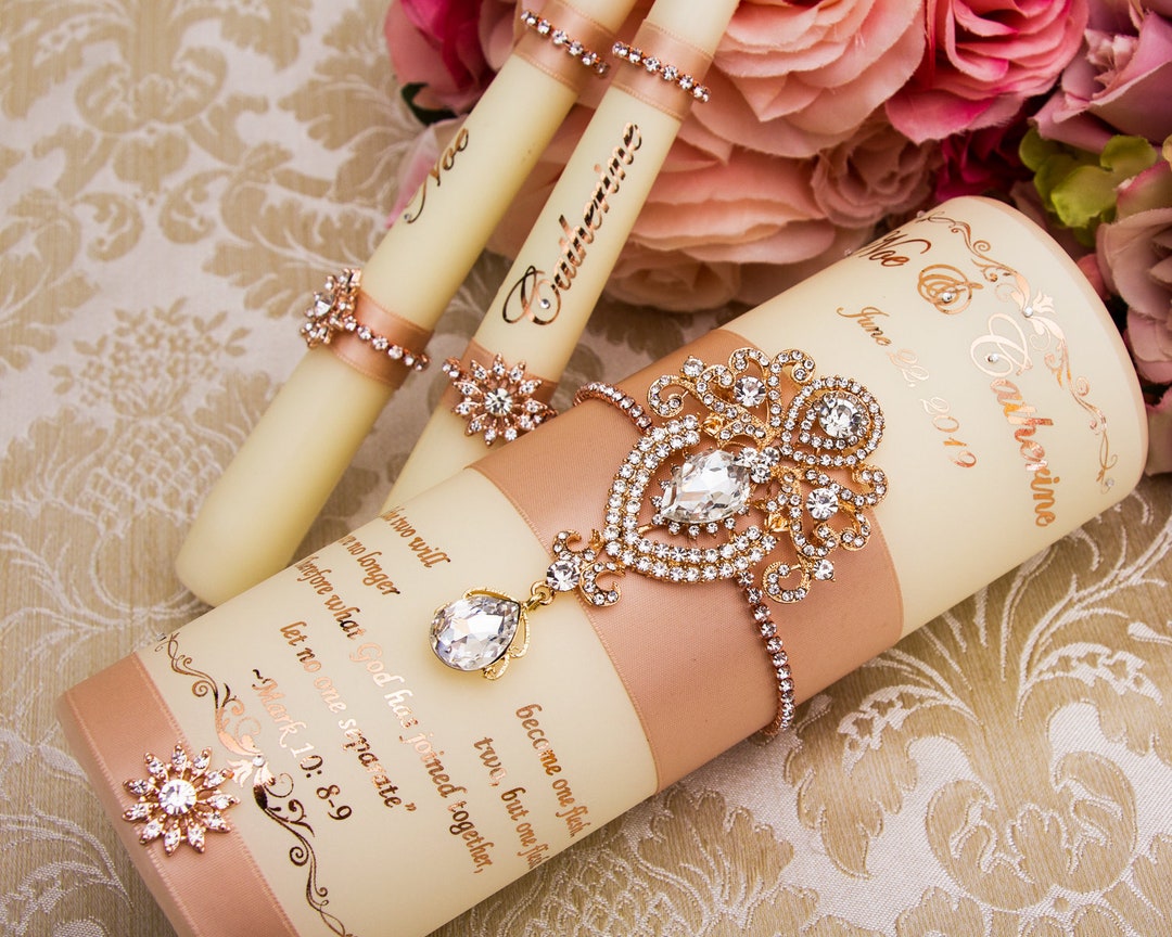 Rose Gold Wedding Unity Candle Set Wedding Candles Personalized Candles ...