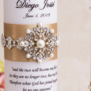 Pearl Unity Candle Set for Wedding Ceremony With Champagne Ribbon and ...