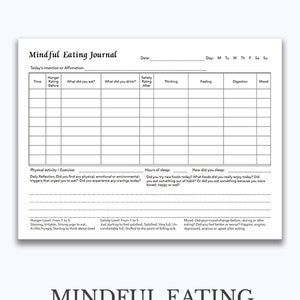 Mindful Eating Journal Printable and Fillable PDF - Intuitive Eating ...