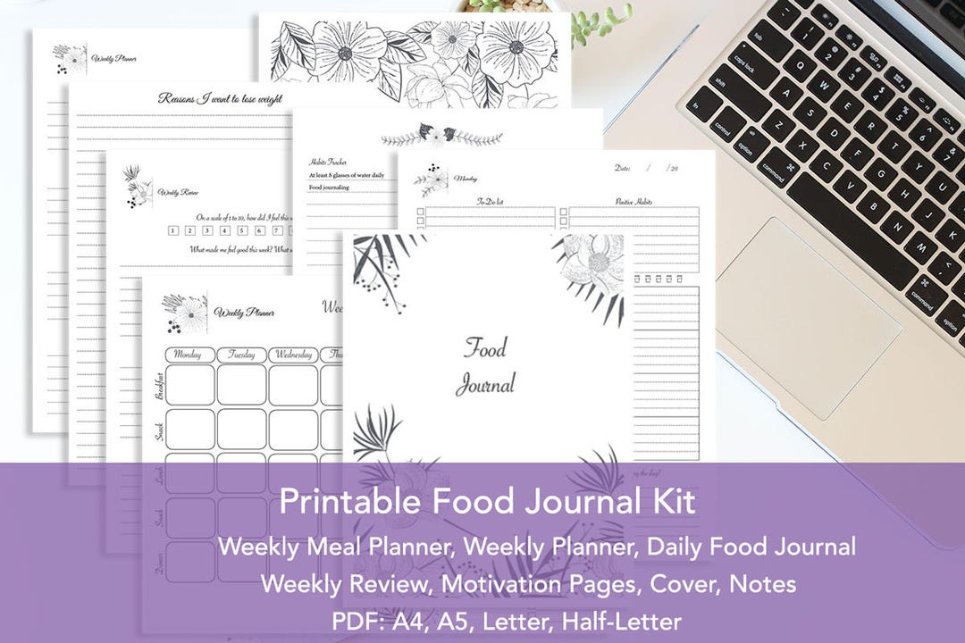 Food Journal Kit Printable, Daily Food Journal, Meal Planner, Week ...
