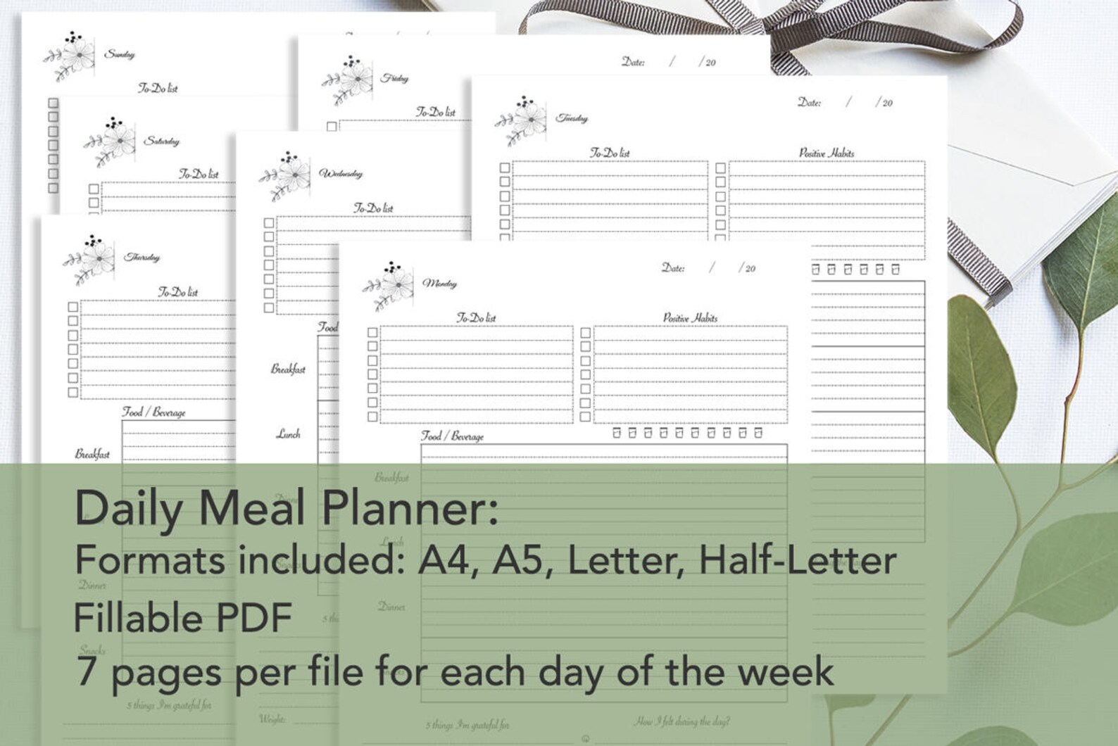 Food Journal Kit Printable Daily Food Journal Meal Planner | Etsy