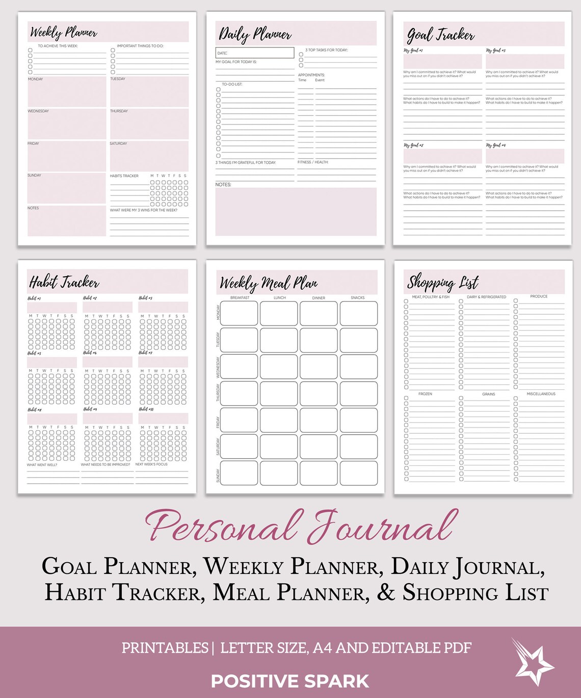 Printable Personal Planner Inserts Goal Planner Weekly | Etsy