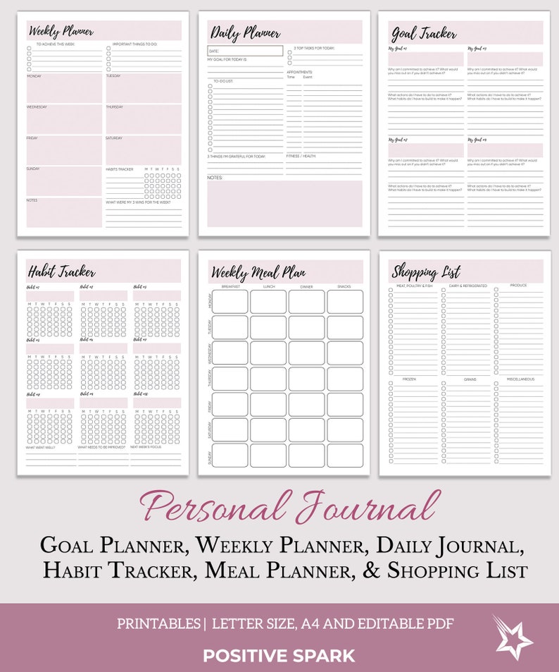 Printable Personal Planner Inserts, Goal Planner, Weekly Planner, Habit ...