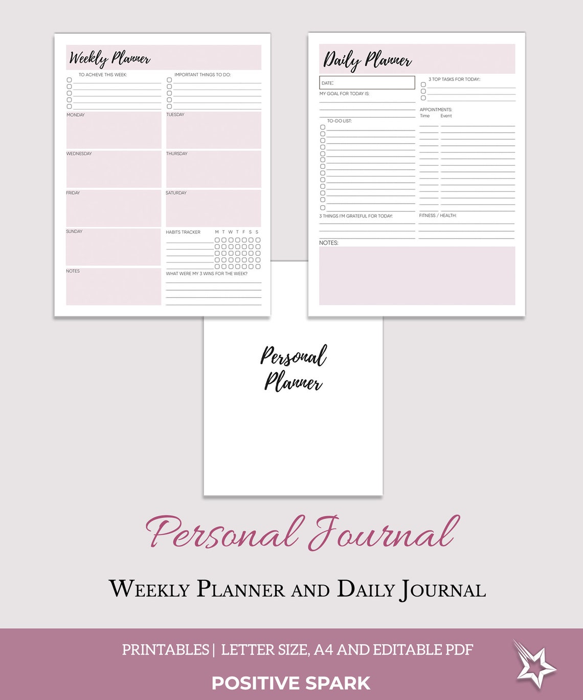 Printable Personal Planner Inserts Goal Planner Weekly | Etsy