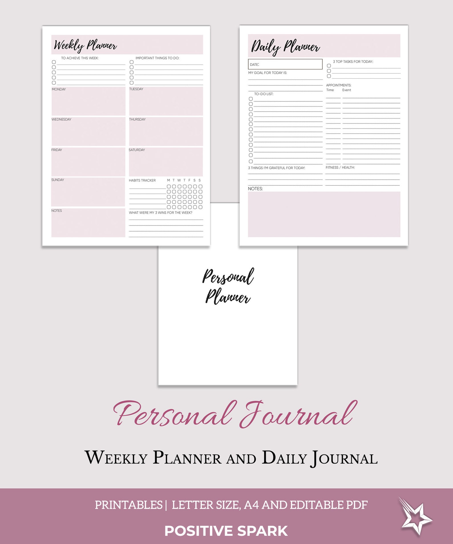 Printable Personal Planner Inserts, Goal Planner, Weekly Planner, Habit ...