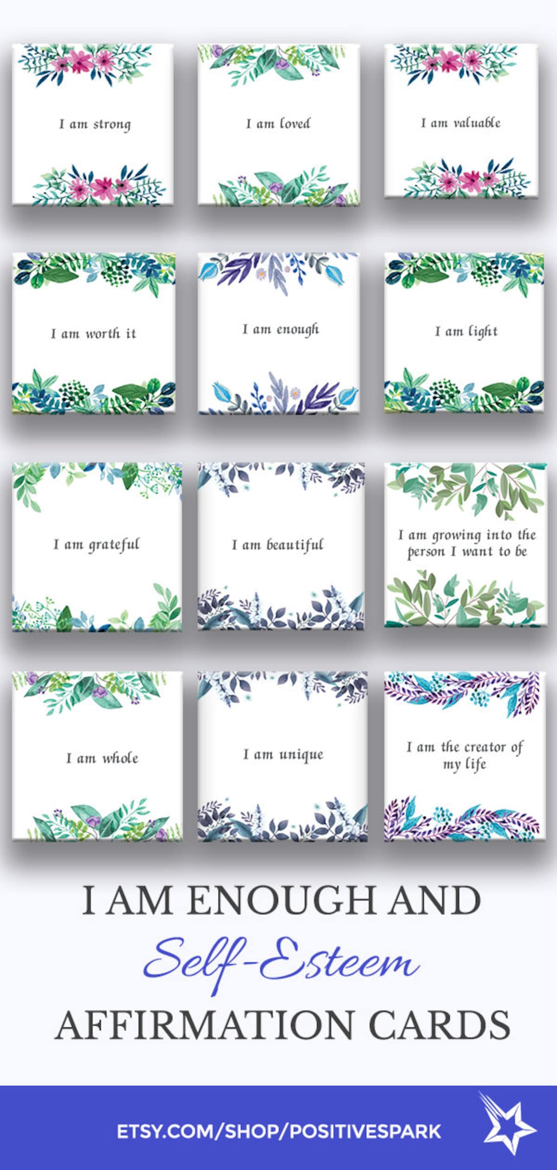 I Am Affirmation Cards - I Am Enough and Self-esteem Affirmation Cards ...