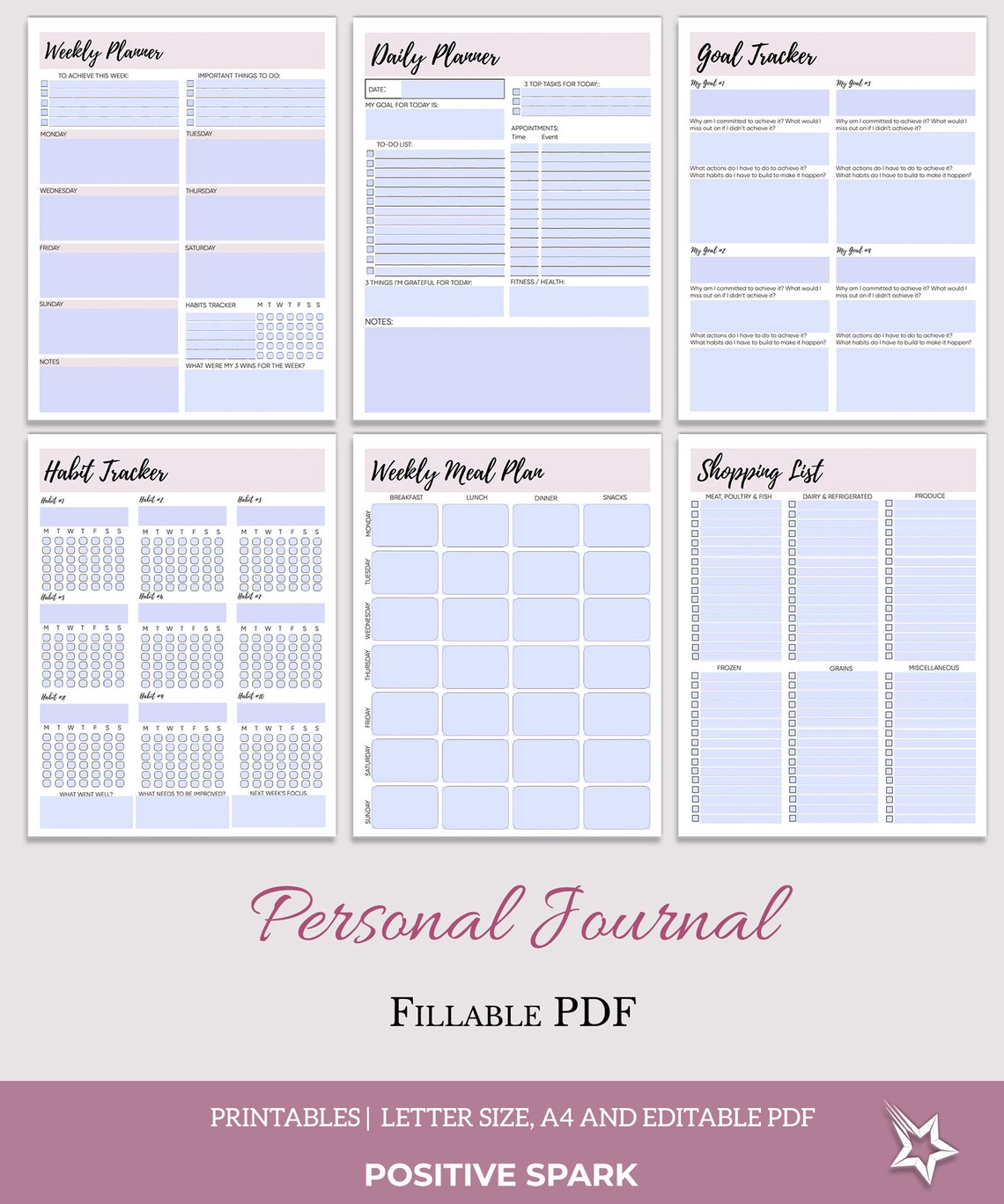 Printable Personal Planner Inserts, Goal Planner, Weekly Planner, Habit ...