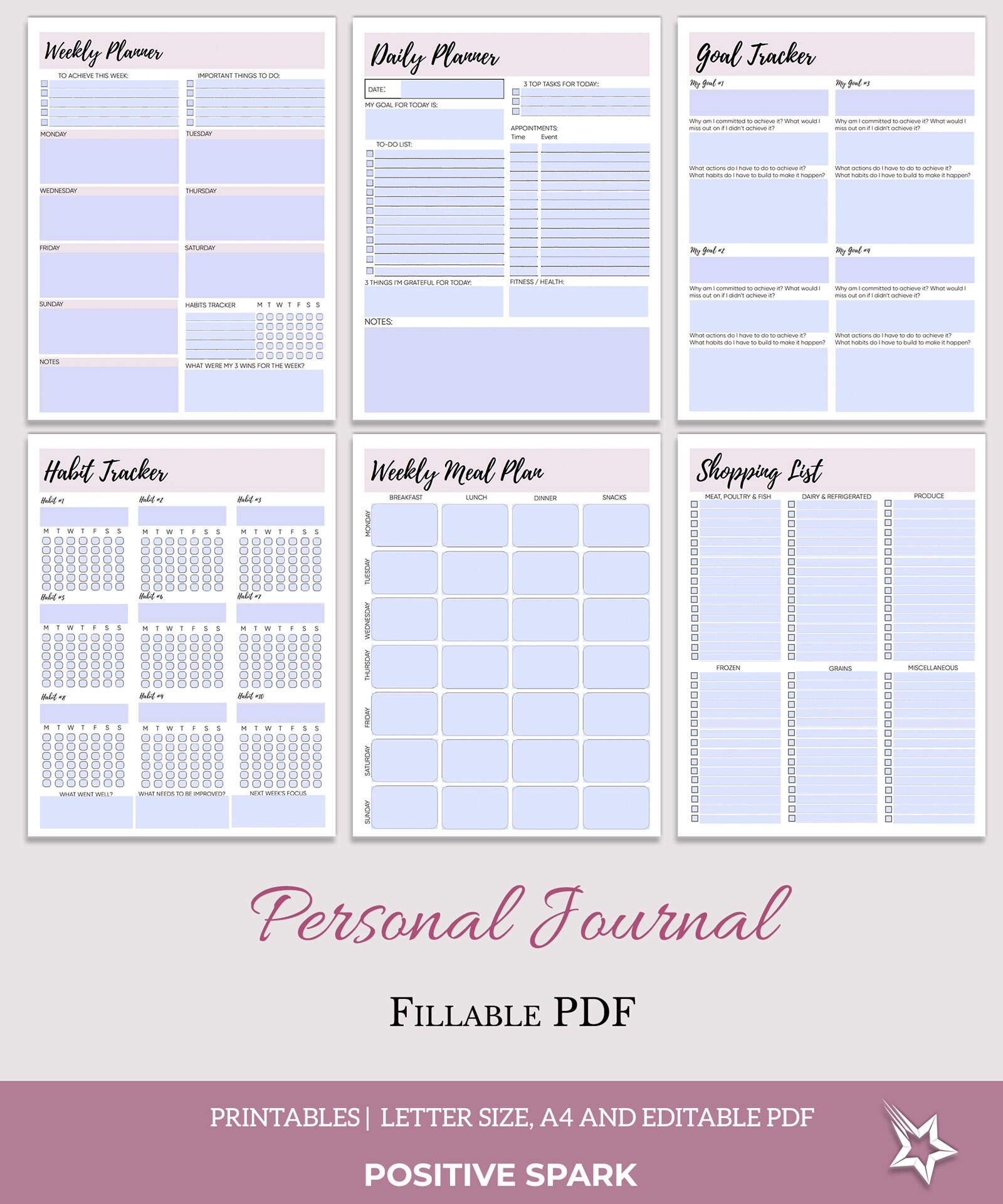 Printable Personal Planner Inserts Goal Planner Weekly - Etsy