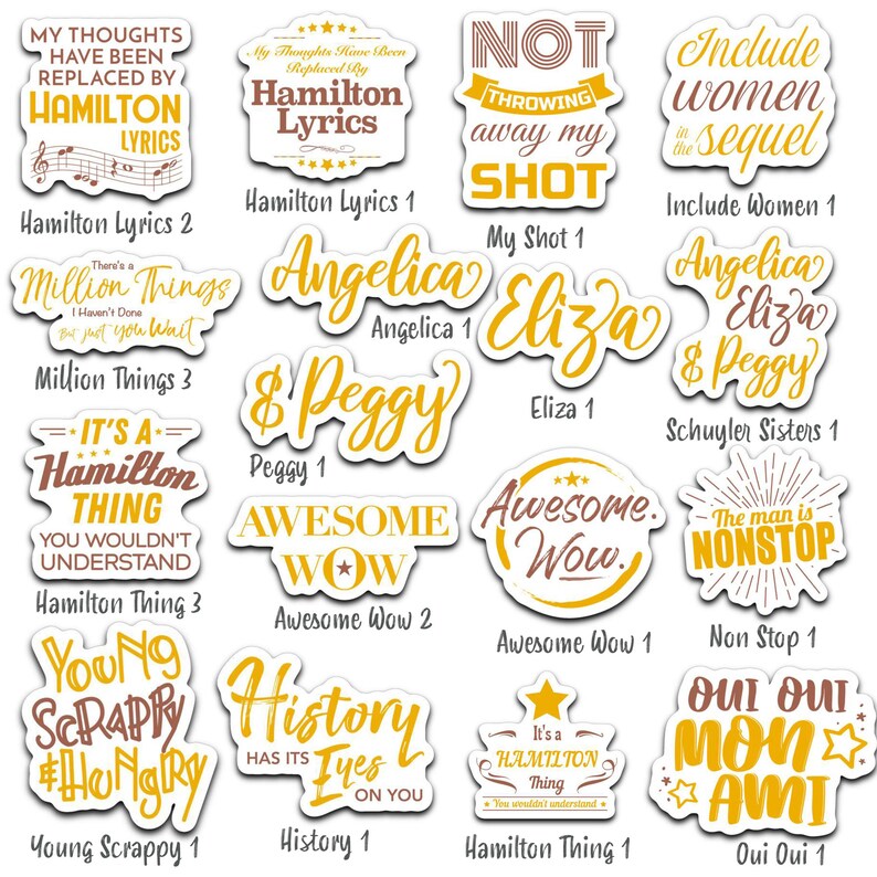 Hamilton Stickers Pack Vinyl Waterproof Decals Bundle Set of | Etsy