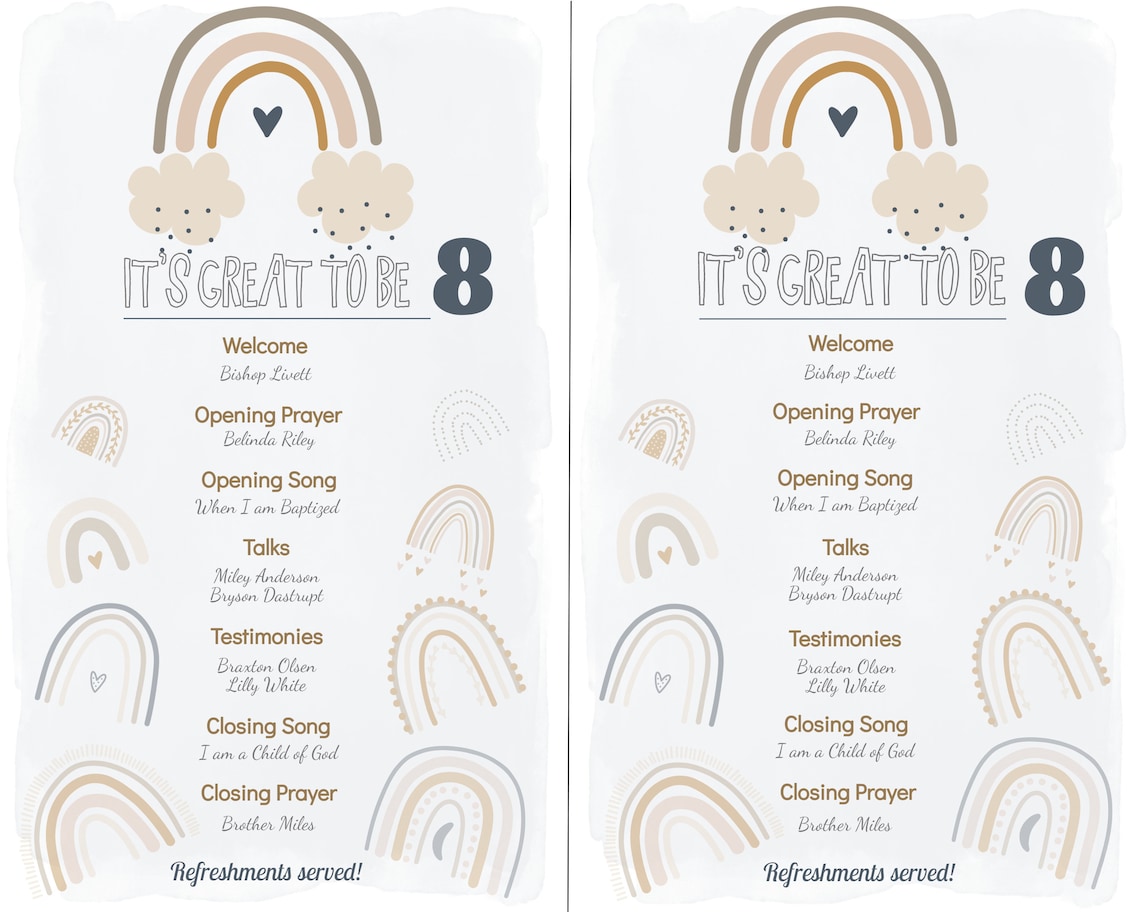 Great to Be Eight Program, 8x10, Printable, Custom, Primary, Lds ...