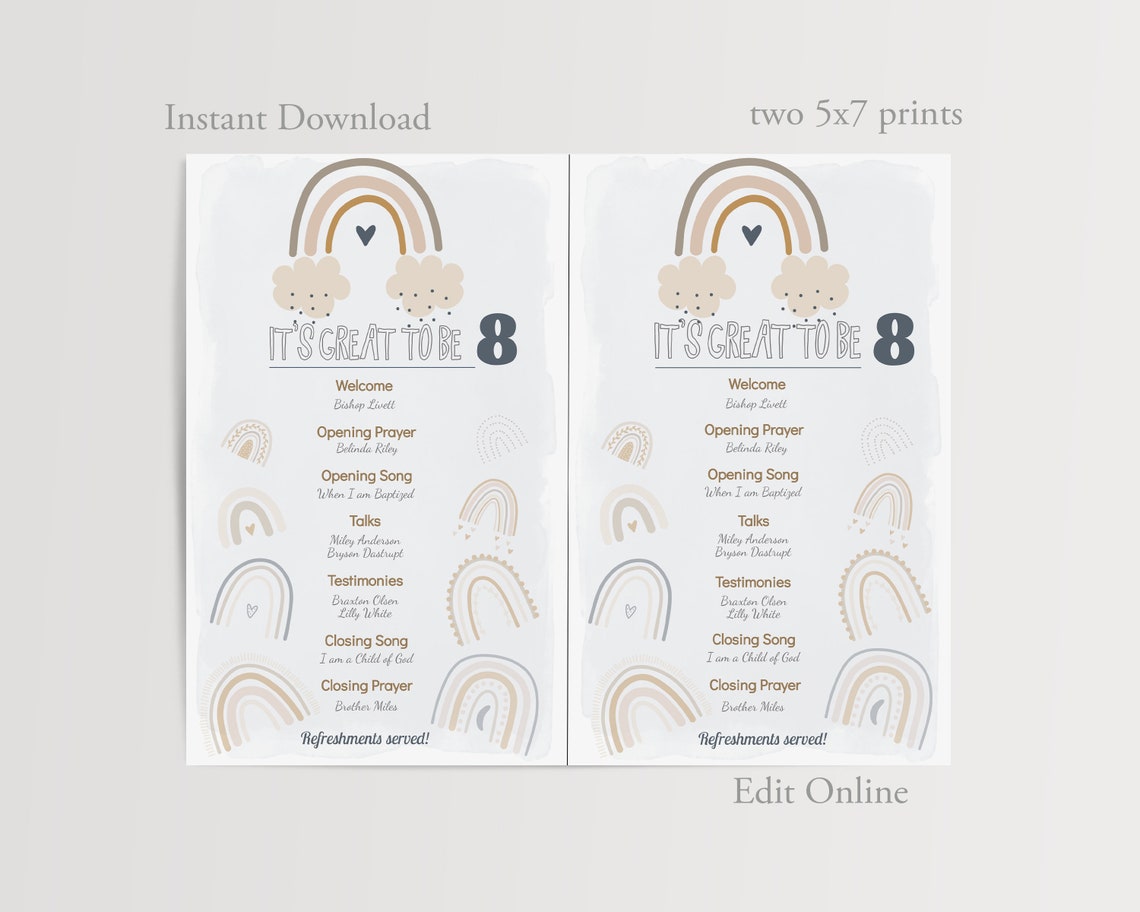 Great to Be Eight Program, 8x10, Printable, Custom, Primary, Lds ...