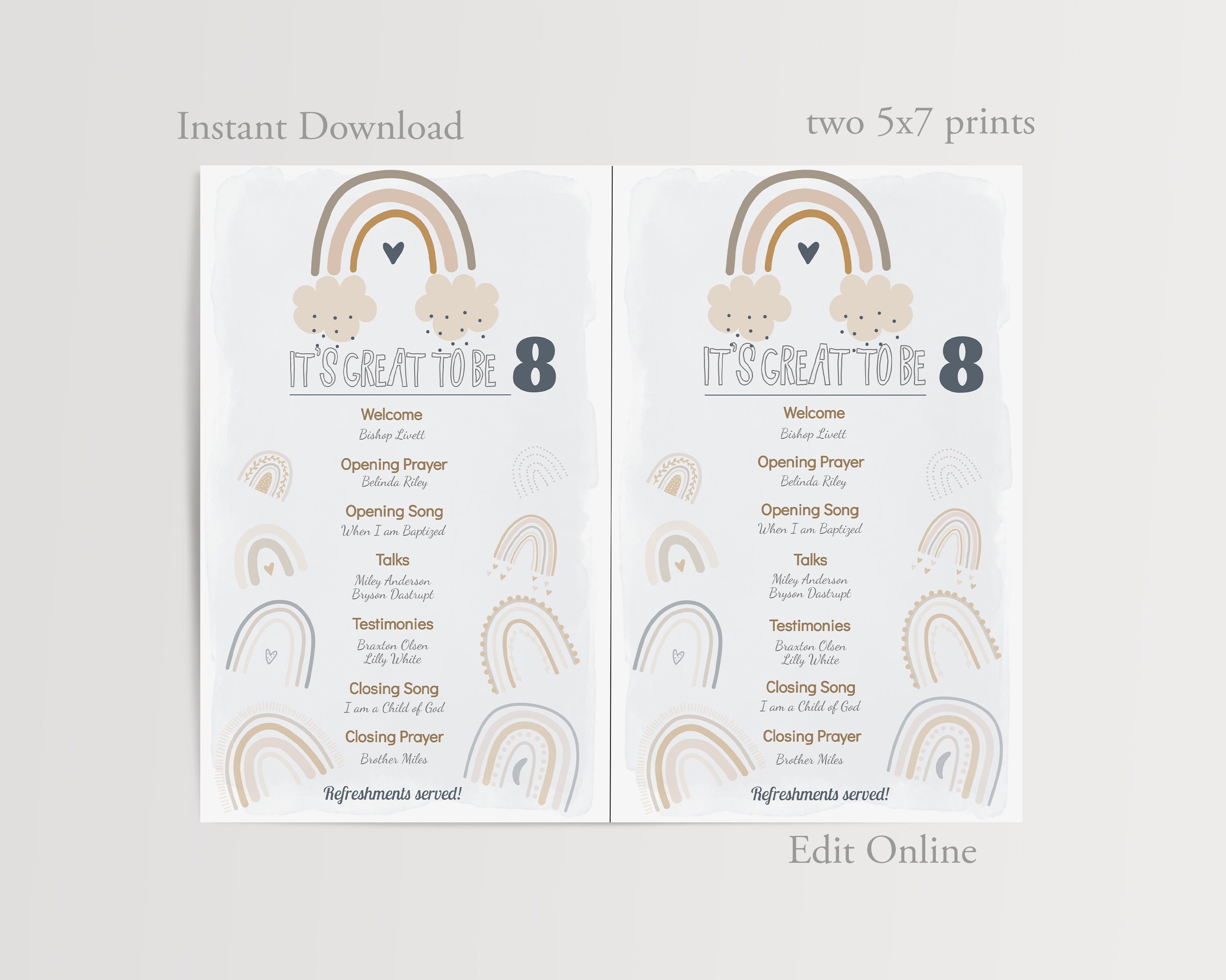 Great to Be Eight Program, 8x10, Printable, Custom, Primary, Lds ...