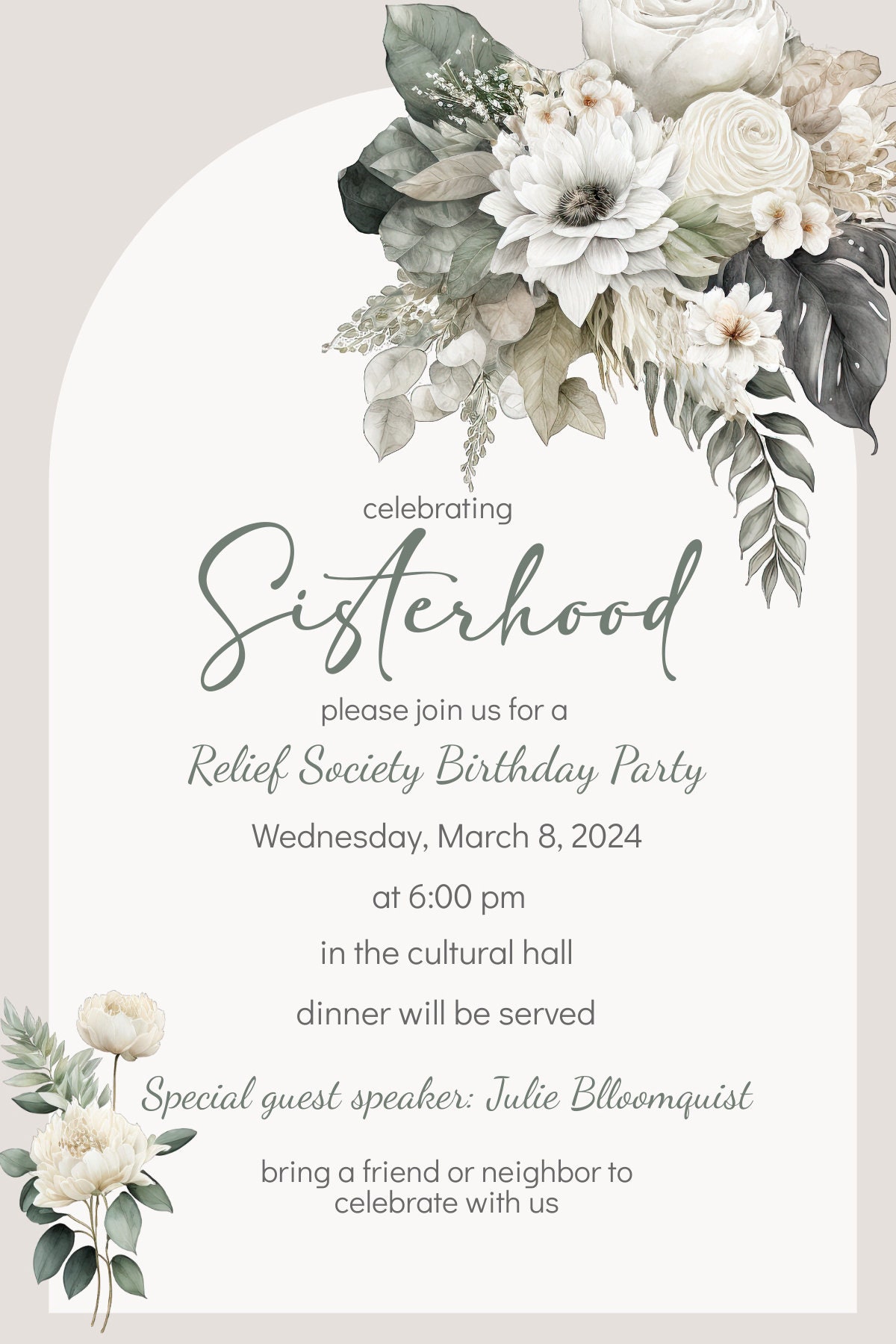 Relief Society Birthday Party Invitation, 4x6, Floral, Modern ...
