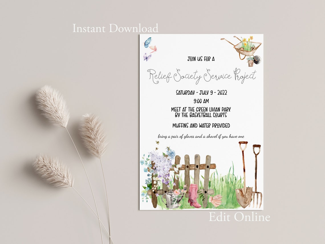 Relief Society Service Project Invitation, Digital Download, Custom ...