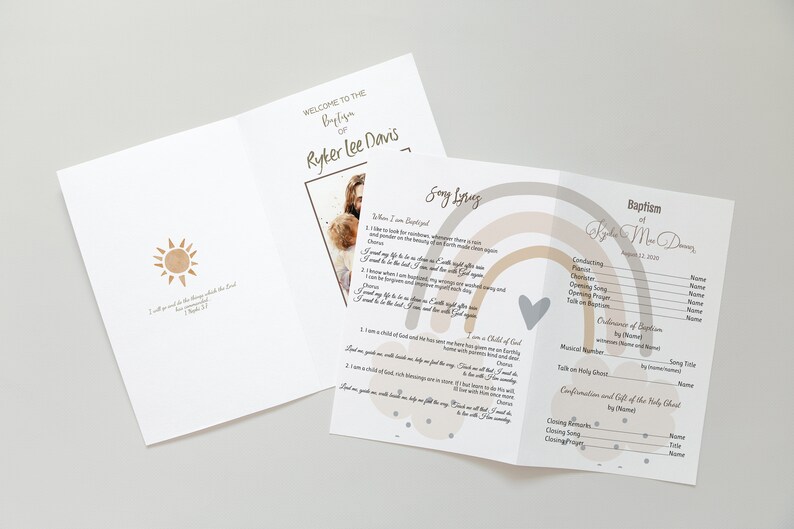 Baptism Program, Neutral, Rainbow, Instant Download, Editable ...