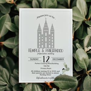 Temple and Priesthood Preparation Meeting Invitation, Editable ...