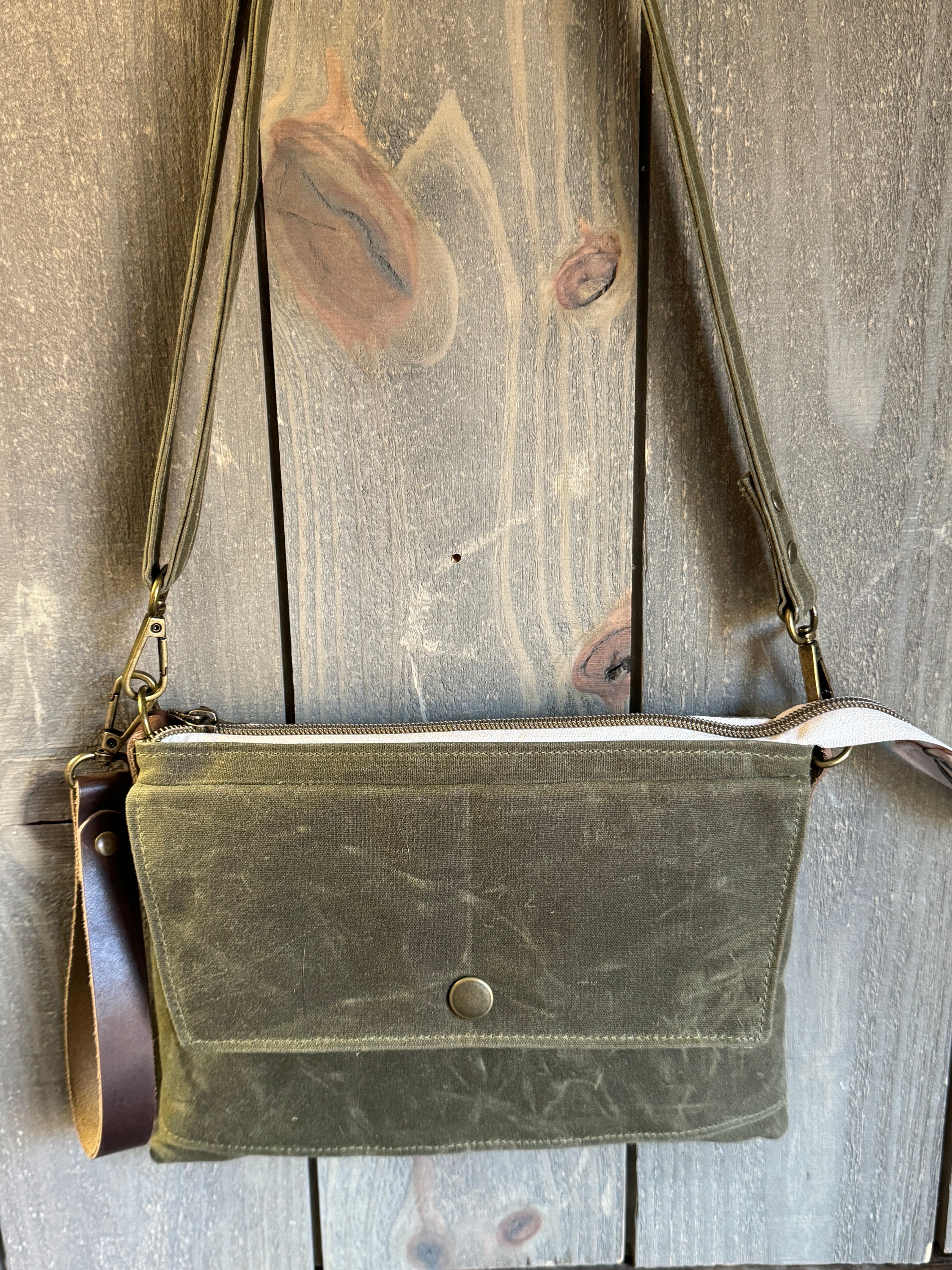 Waxed Canvas Crossbody Bag, Small Purse, Compact, Rustic Purse ...