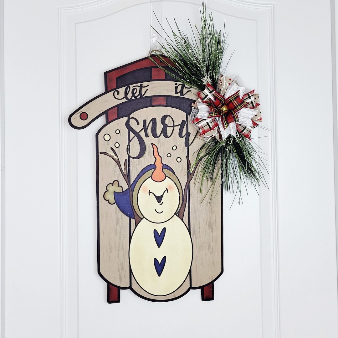 Snowman Door Hanger for Winter, Let It Snow Sleigh Door Hanger, Snowman ...