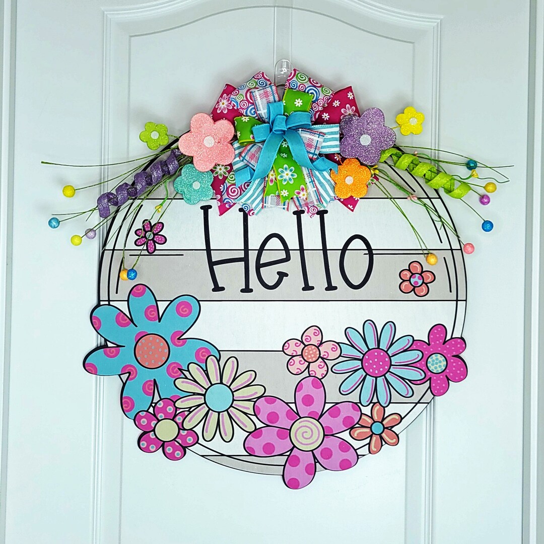 Spring Front Door Decor, Daisy Door Hanger for Front Door, Welcome ...